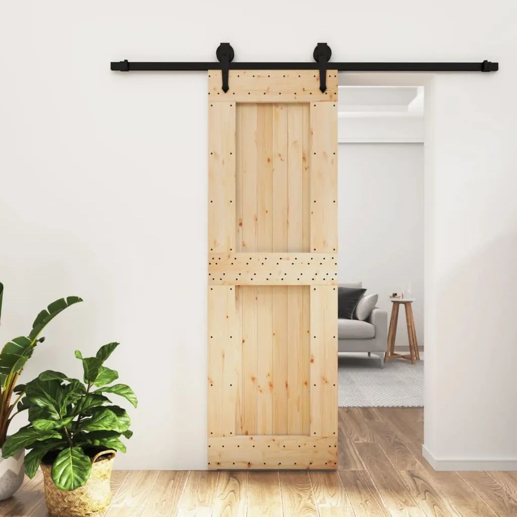 Posuvné Dveře S Kováním 70 X 210 Cm Masivní Borové Dřevo