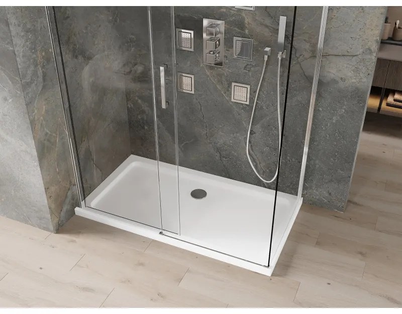 Mexen Omega sprchový kout s posuvnými dveřmi 140 x 70 cm, 8mm čiré sklo-chromový profil + sprchová vanička, 825-140-070-01-00-4010