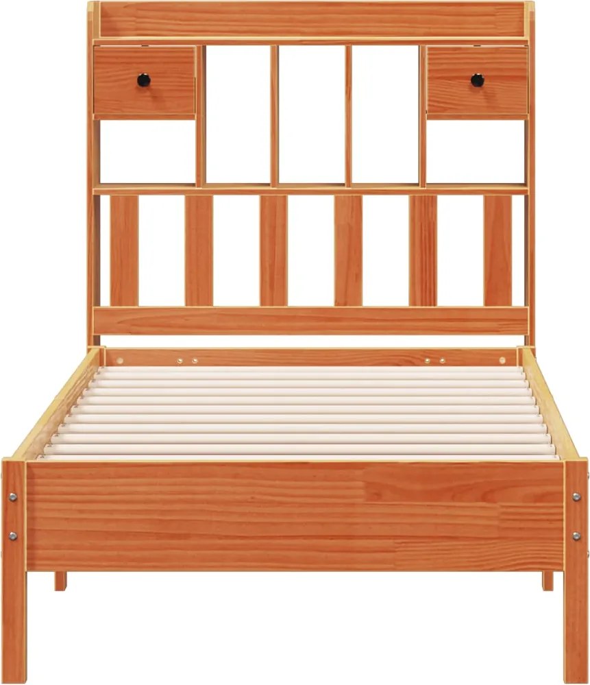 Postel s knihovnou bez matrace hnědá 75x190 cm masivní borovice 3322935