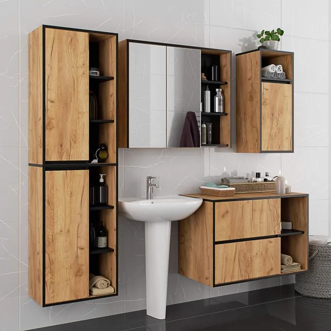 Kúpeľňová skříňka VAMI W50 2D 6P dub craft / čierna