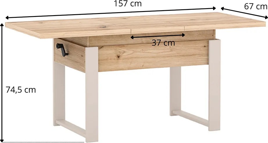 Rozkládací polohovací konferenční stolek HOGO 3v1 | 120-157x62,5-74,5x67 cm | síla horní desky 32 mm | tmavě šedá/černé nohy