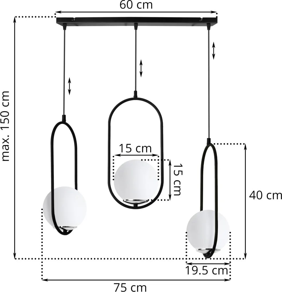 Závěsné svítidlo Florence, 3x bílé skleněné stínítko, b/ch, UI