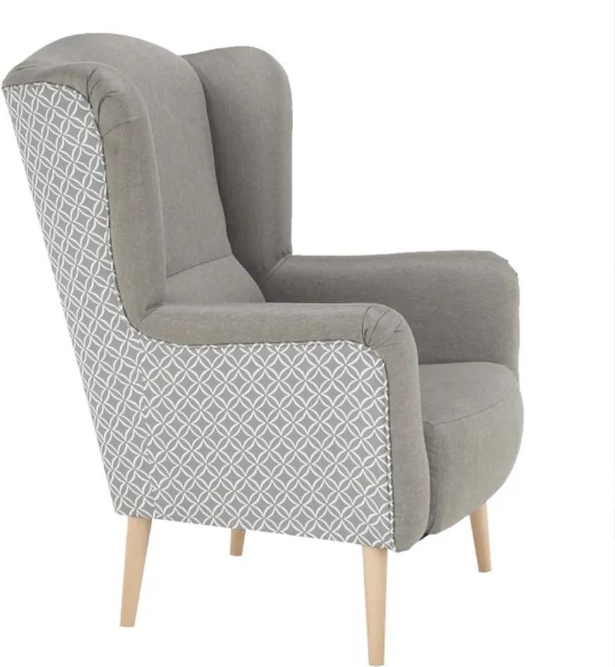 designové křeslo, ušák, látka capuccino/vzor, Tempo Kondela BELEK