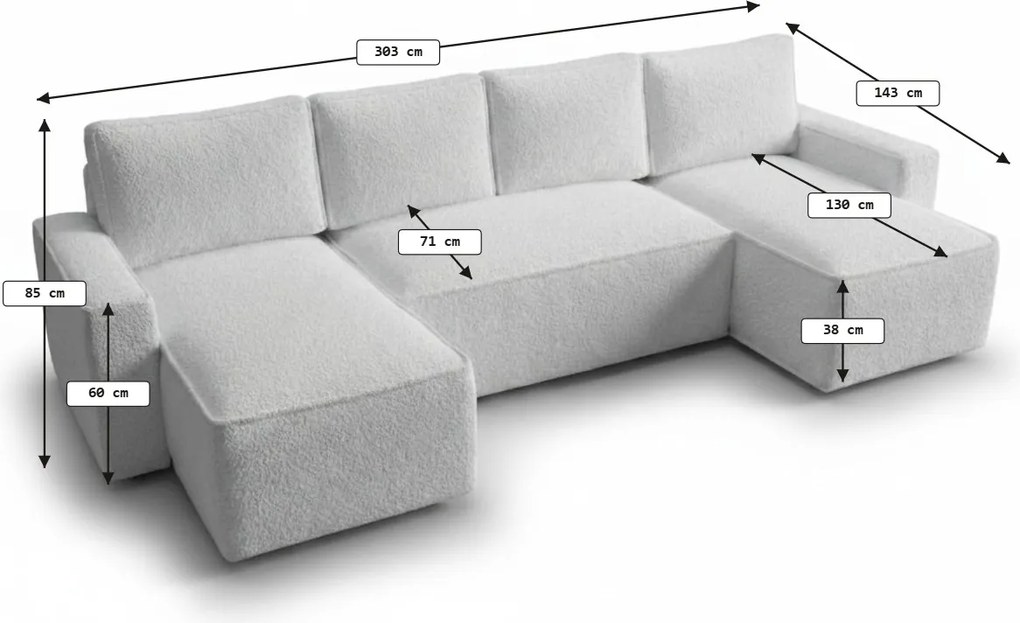 Rozkládací sedací souprava do U SMART BOUCLE 303x143 cm, tmavě béžová