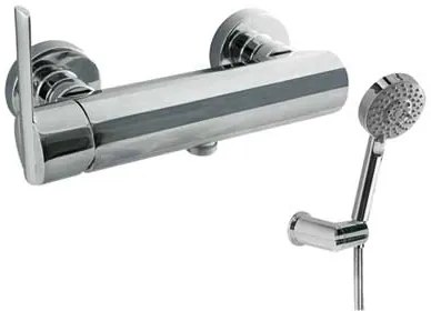 TRES - Jednopáková sprchová baterieRuční masážní sprcha O 100 mm. (5 funkcí) s nastavitelným držákem. Flexi hadice SATIN. 181468