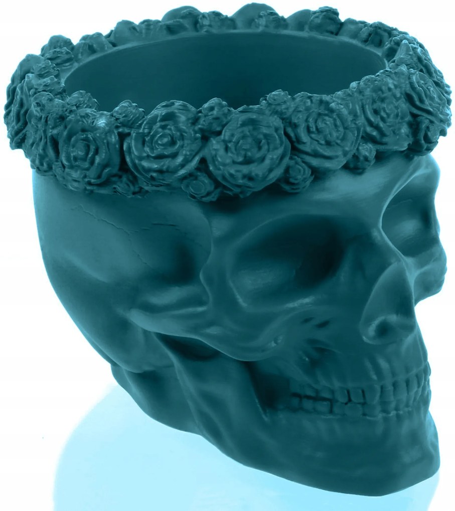 Květináč Skull Flowers tmavě tyrkysový Poli 11 cm