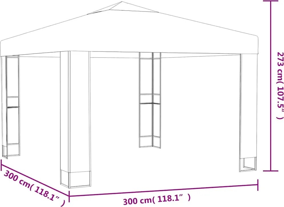 Altán s dvojitou střechou 3 x 3 x 2,7 m taupe 180 g/m² 312218