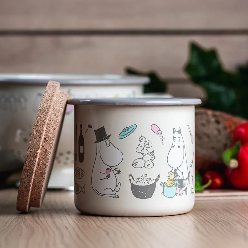 Dóza s víkem Moomins Bon Appétit 1,3l, smalt-korek / béžová