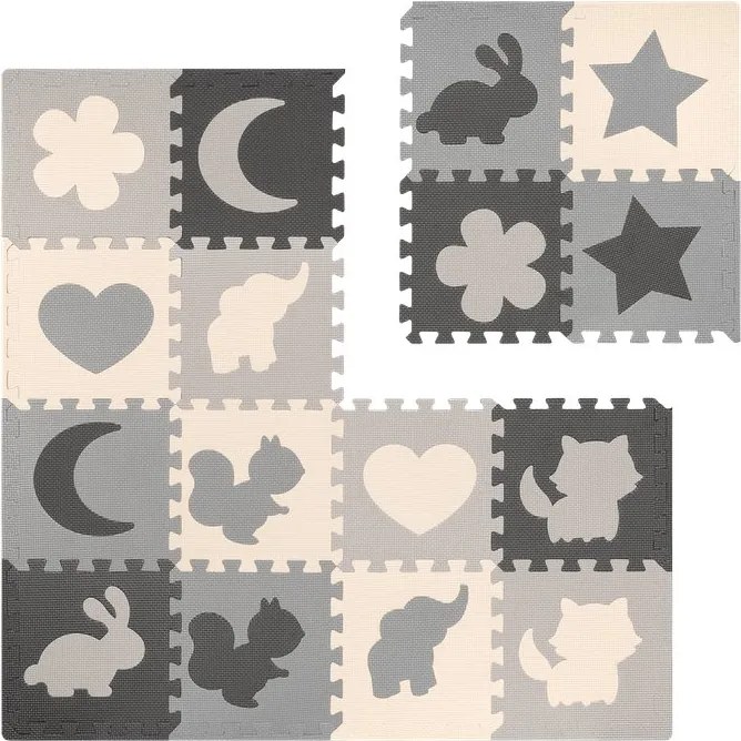 Pěnová podložka puzzle REBEL RBY-2250-16 150 x 150 cm, s rámem, šedá