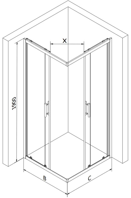 Mexen Rio, čtvercový sprchový kout s posuvnými dveřmi 90 x 90 cm, 5mm šedé sklo, chromový profil + bílá vysoká vanička Rio, 860-090-090-01-40-4510