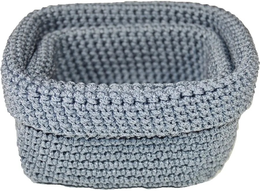 Set 2 modrošedých háčkovaných košíků JOCCA Crochet