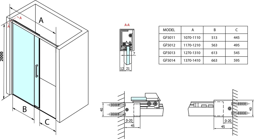 Gelco, FONDURA sprchové dveře 1100mm, čiré sklo, GF5011