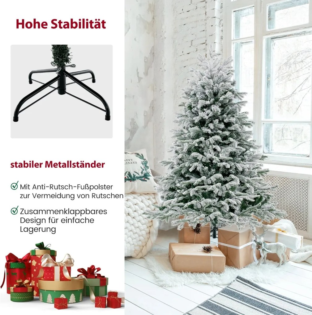 Costway 135 cm umělý vánoční stromek se sněhem a 688 smíšenými větvemi vánoční