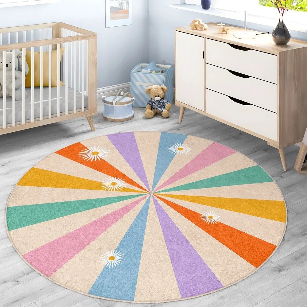 Pratelný dětský koberec ø100 cm Rainbow Daisy – Mila Home