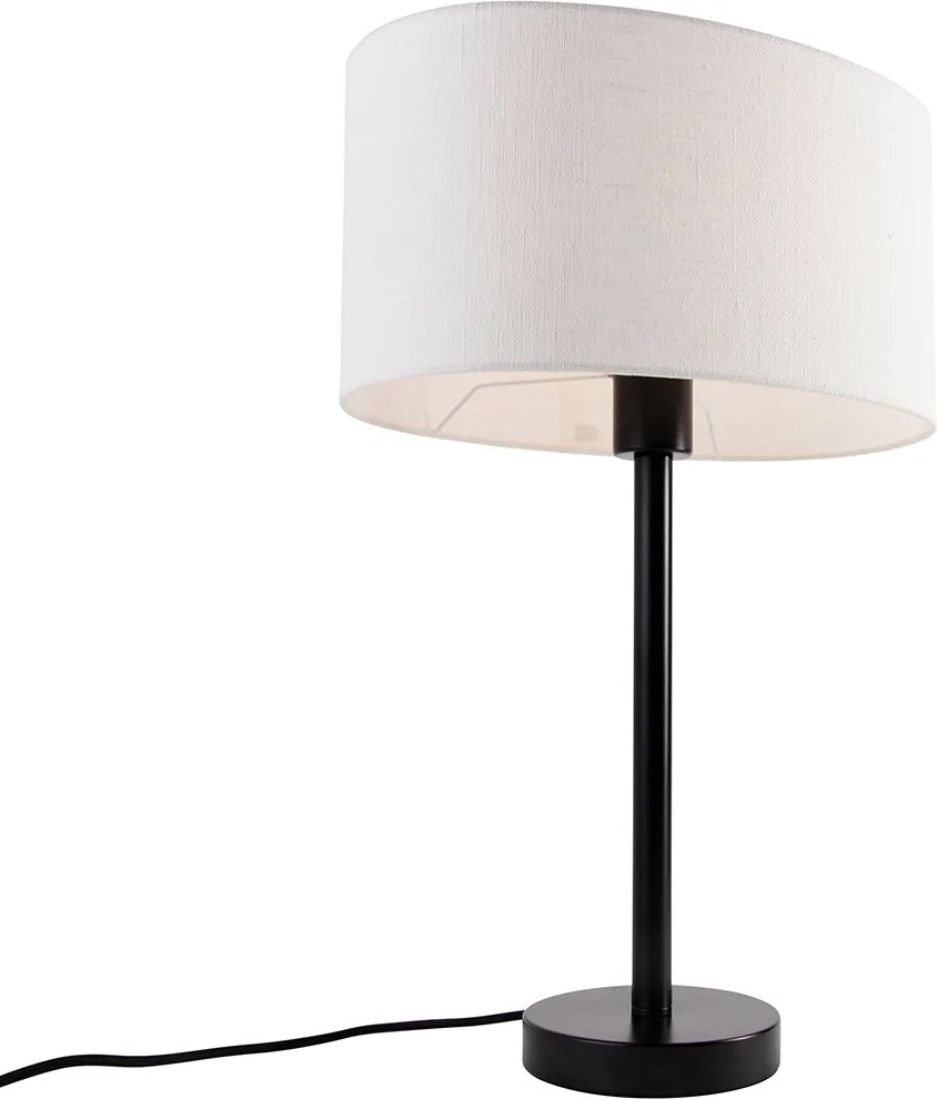 Stolní lampa černá s oválným lněným stínidlem bílá 35cm - Simplo