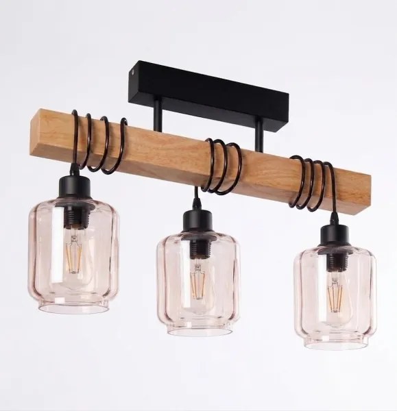 BRILAGI - Přisazený lustr WOOD GLASS 3xE27/60W/230V borovice/černá/kouř béžová