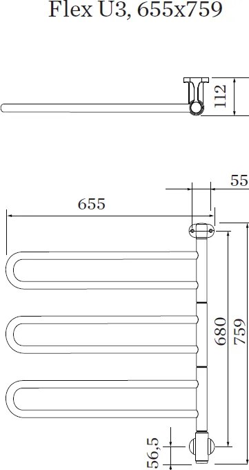 Elektrický sušák na ručníky – nerezový a černý koupelnový žebřík - 3 otočná oblouková ramena (PAX FLEX U) Barva: Černá, Šířka: 455 mm, Varianta el. ž…
