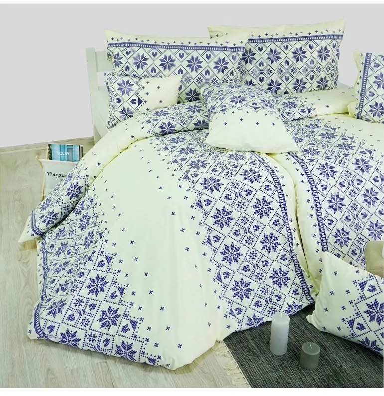 Povlečení bavlněné Etno krémovo-modré EMI, Standardní set jednolůžko obsahuje 1x 140x200 + 1x 70x90