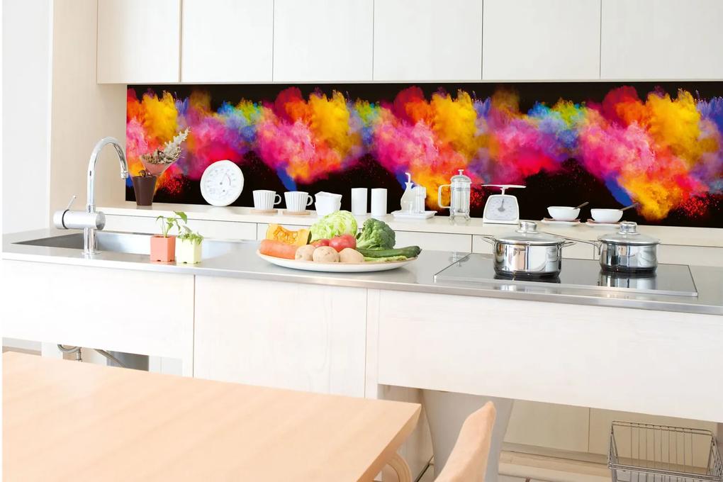DIMEX | Fototapeta do kuchyně Exploze barevného prášku KI-350-288 | 350 x 60 cm | vícebarevná, černá