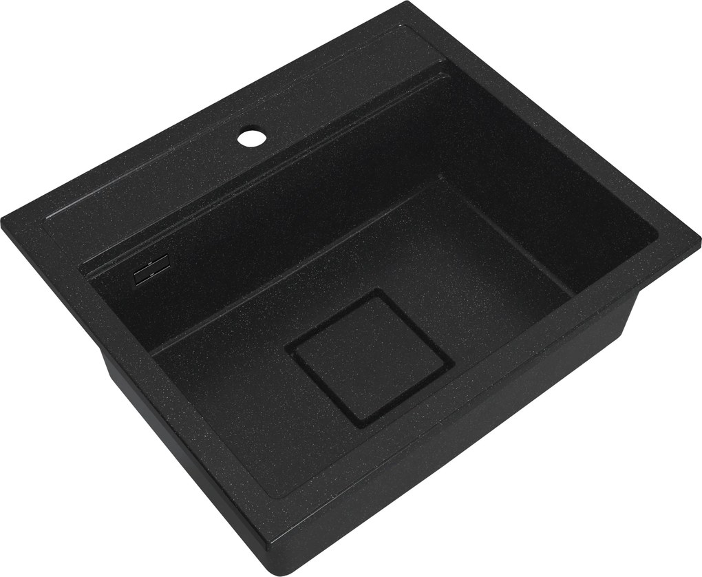 Gamma Quadro 5850, 1-komorový granitový dřez 580x495x220 mm, černá skvrnitá, GMA-ZLE000230