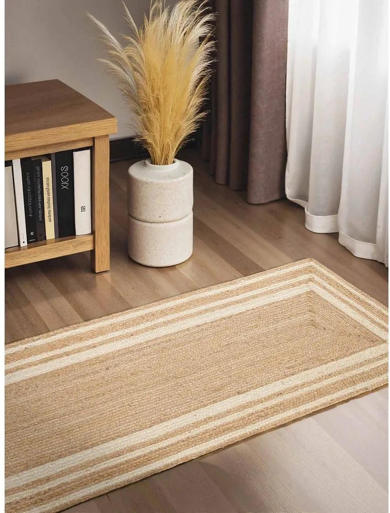 Krémový/v přírodní barvě oboustranný/ručně tkaný jutový běhoun 80x250 cm Looma – Hanse Home