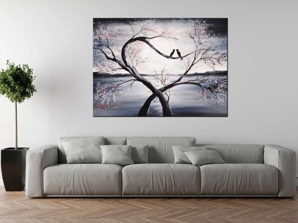 Gario Ručně malovaný obraz Ptačí láska na větvi Rozměry: 100 x 70 cm