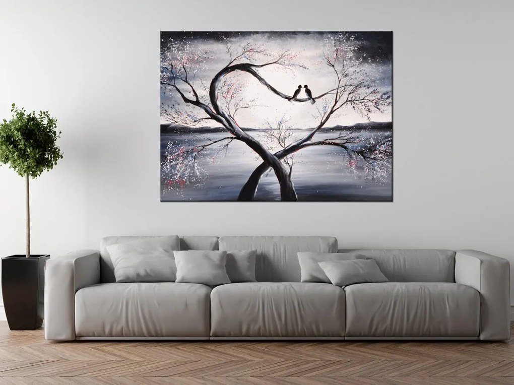 Gario Ručně malovaný obraz Ptačí láska na větvi Rozměry: 120 x 80 cm