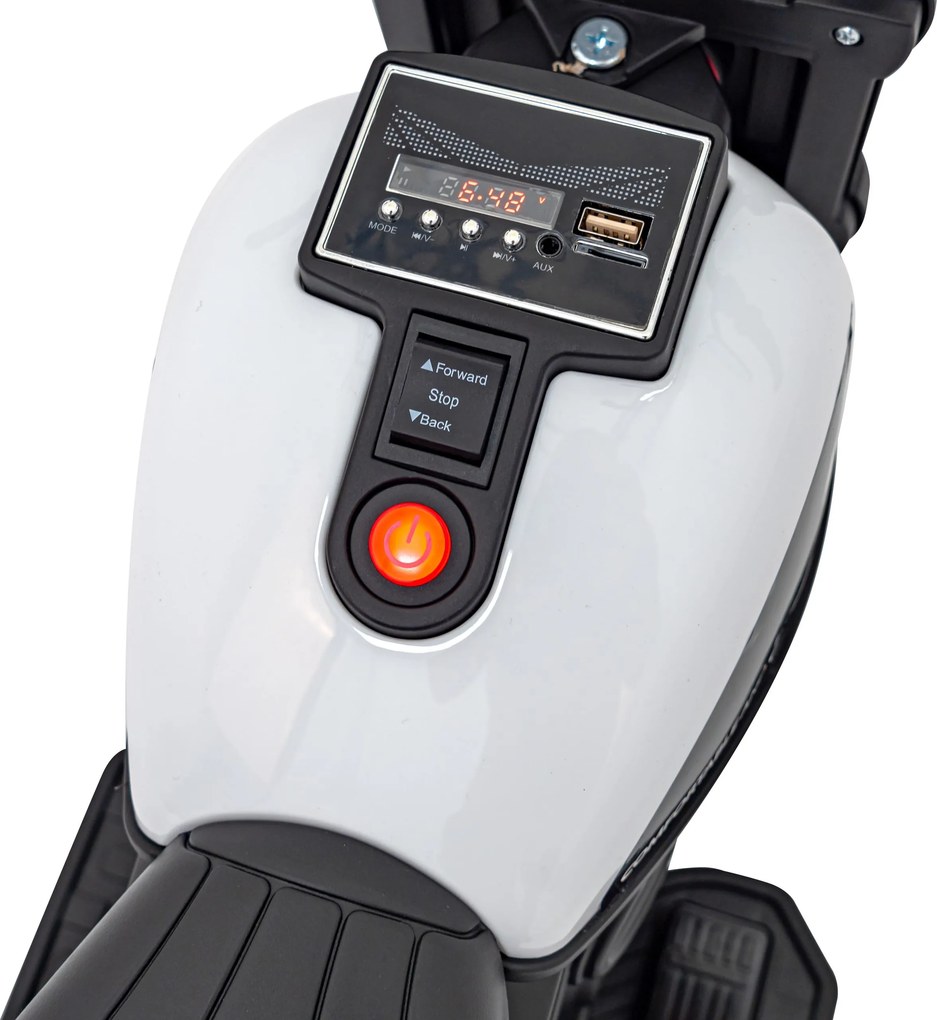 Ramiz Elektrická motorka Chopper FASTER pro děti bílá + FM rádio + audio panel + LED
