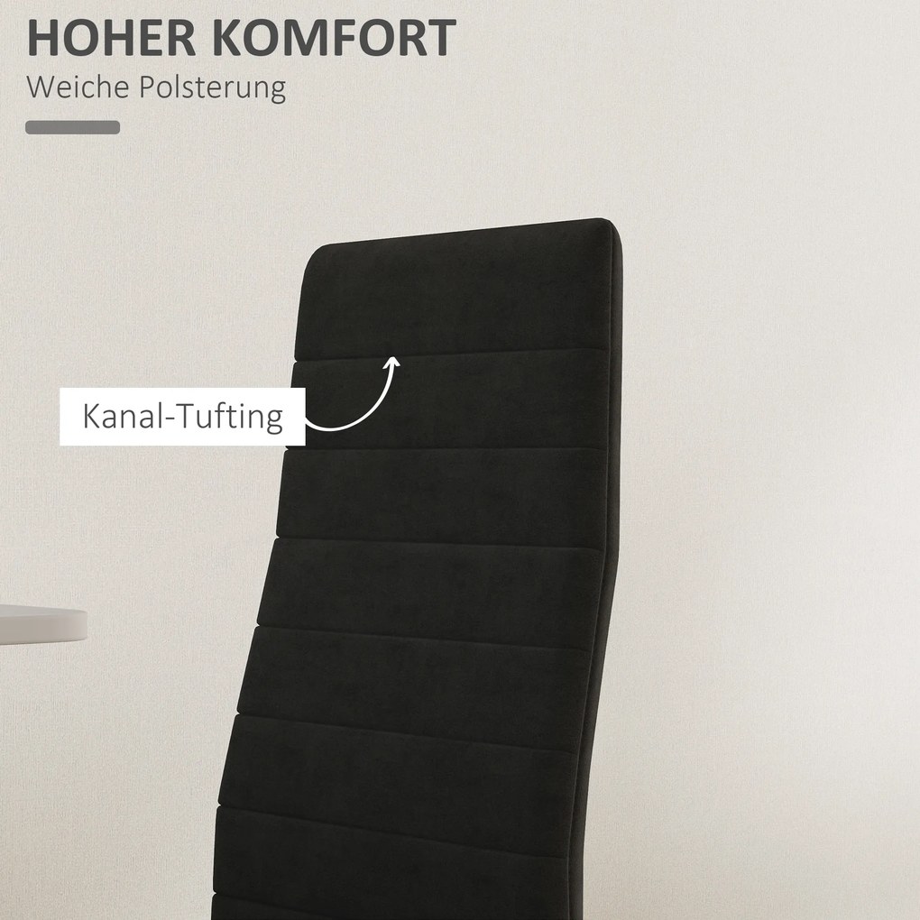 HOMCOM Sada 4 jídelních židlí, design bez opěrek, čalounění látkou, kovové nohy, černá