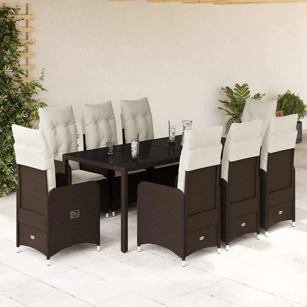 9dílný zahradní bistro set s poduškami hnědý polyratan 3277070