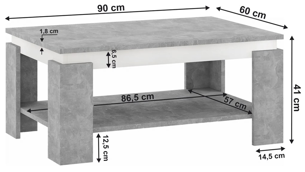 Kondela Konferenční stolek, beton/bílá, PIANI