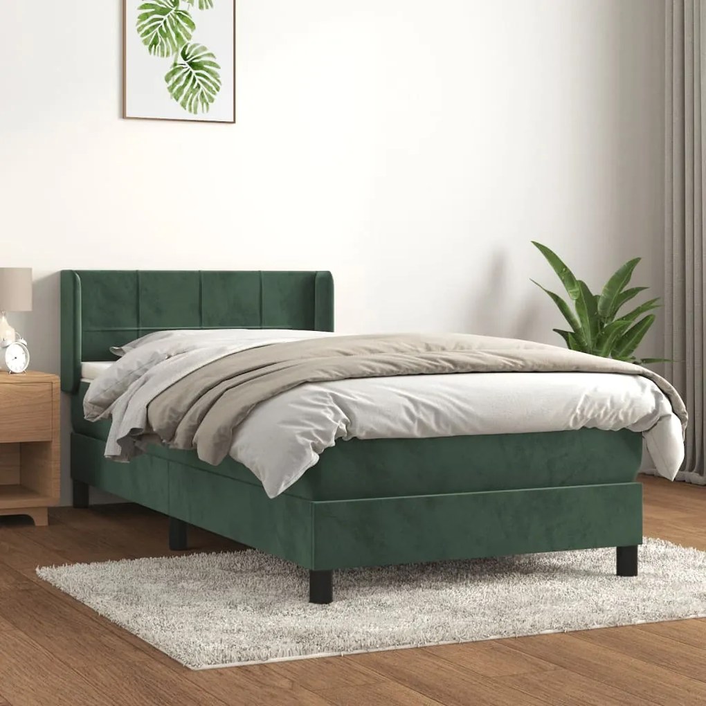Box spring postel s matrací tmavě zelená 90x200 cm samet 3130940