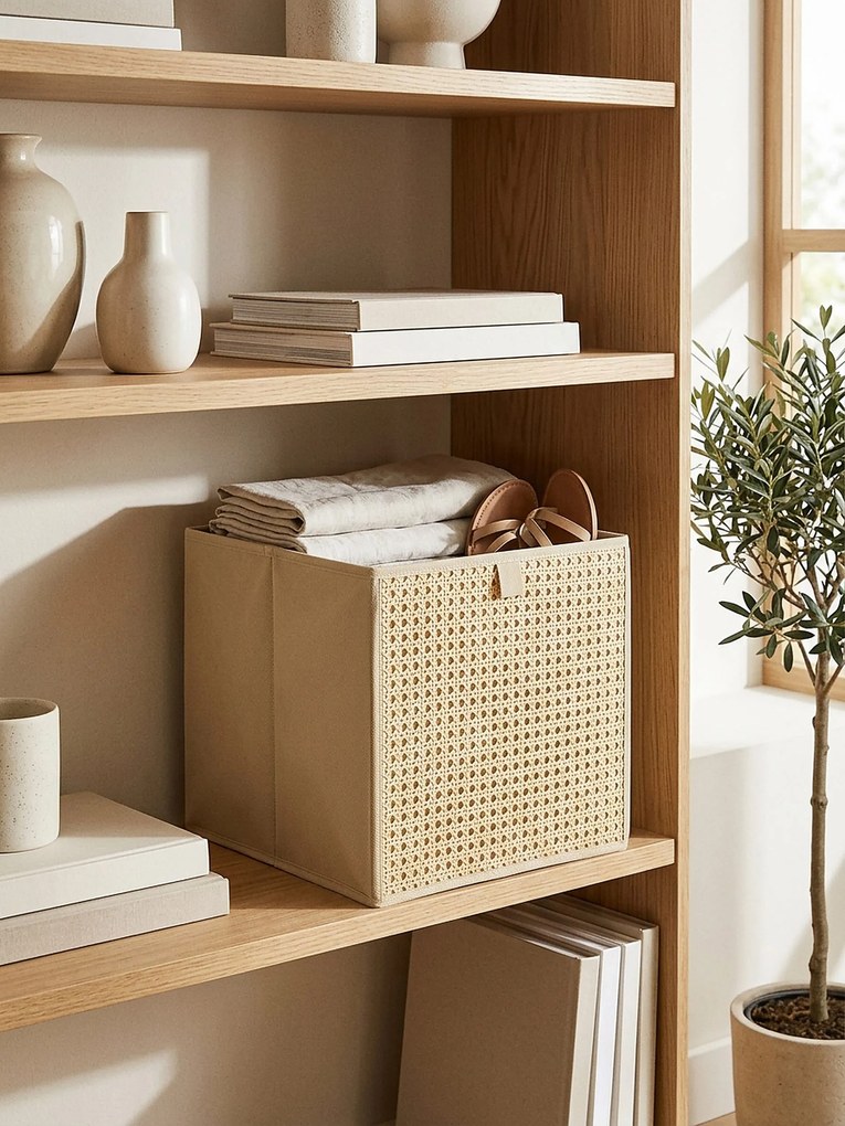 Sinsay - Úložný box s pleteným předním dílem - béžová