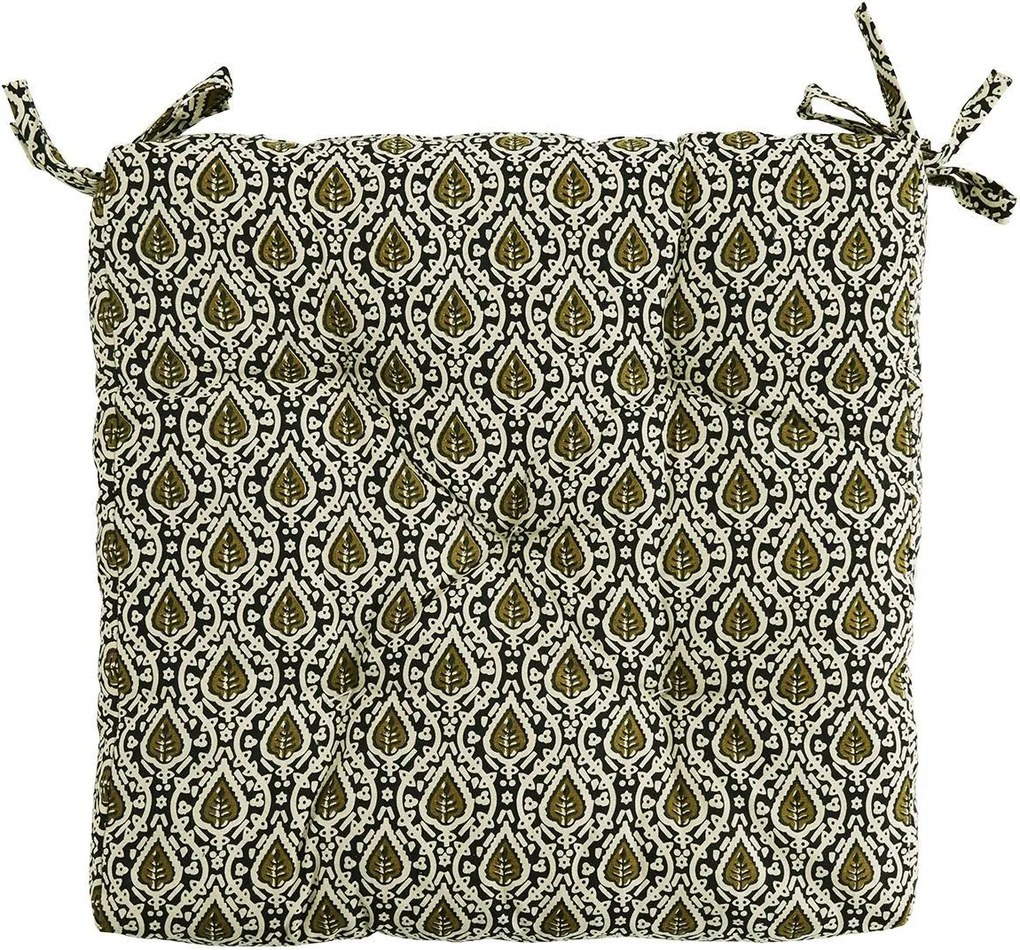 MADAM STOLTZ Sedák Off White/Black/Olive 45x45cm, zelená barva, černá barva, bílá barva, textil