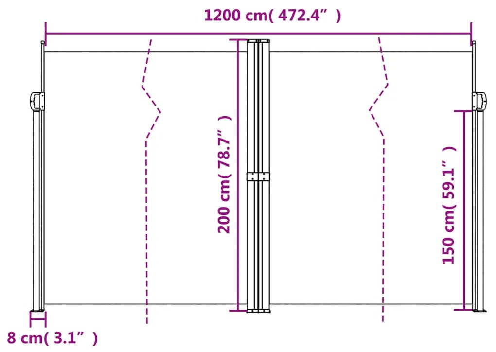 Zatahovací boční markýza černá 200 x 600 cm,  4004849