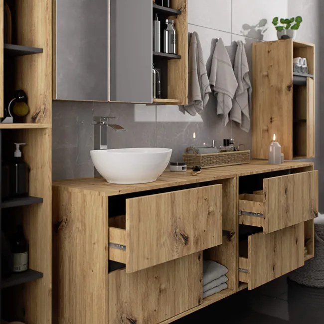 Skříňka pod umyvadlo VAMI W90 2SZ dub artisan / garafitová / šedá
