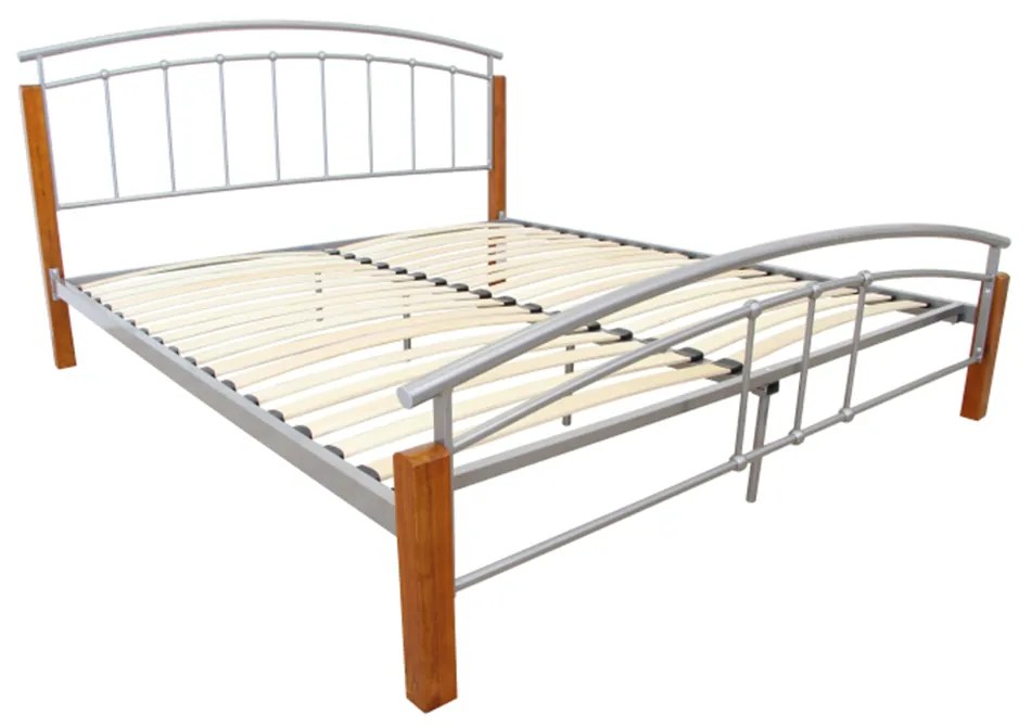 TEMPO Manželská postel, dřevo olše/stříbrný kov, 140x200, MIRELA