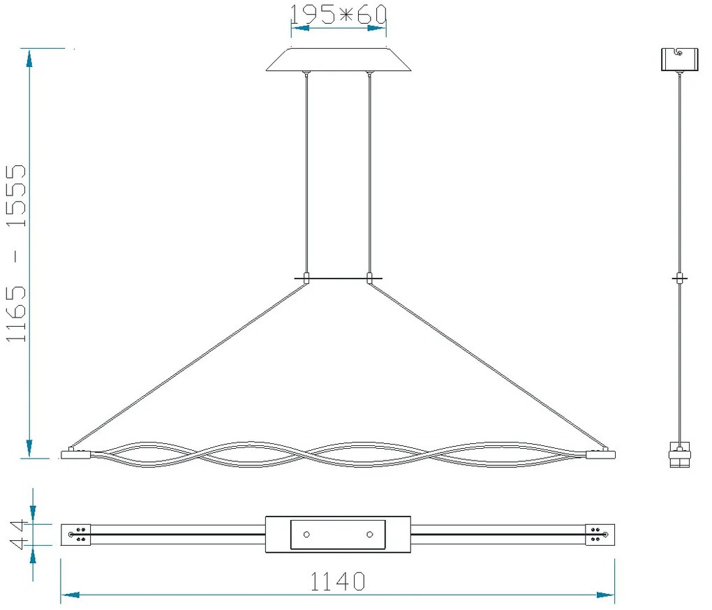 Mantra Sáhara, závěsné LED svítidlo, 36W LED 3000K, kombinace stříbrné a chromu, délka 114cm