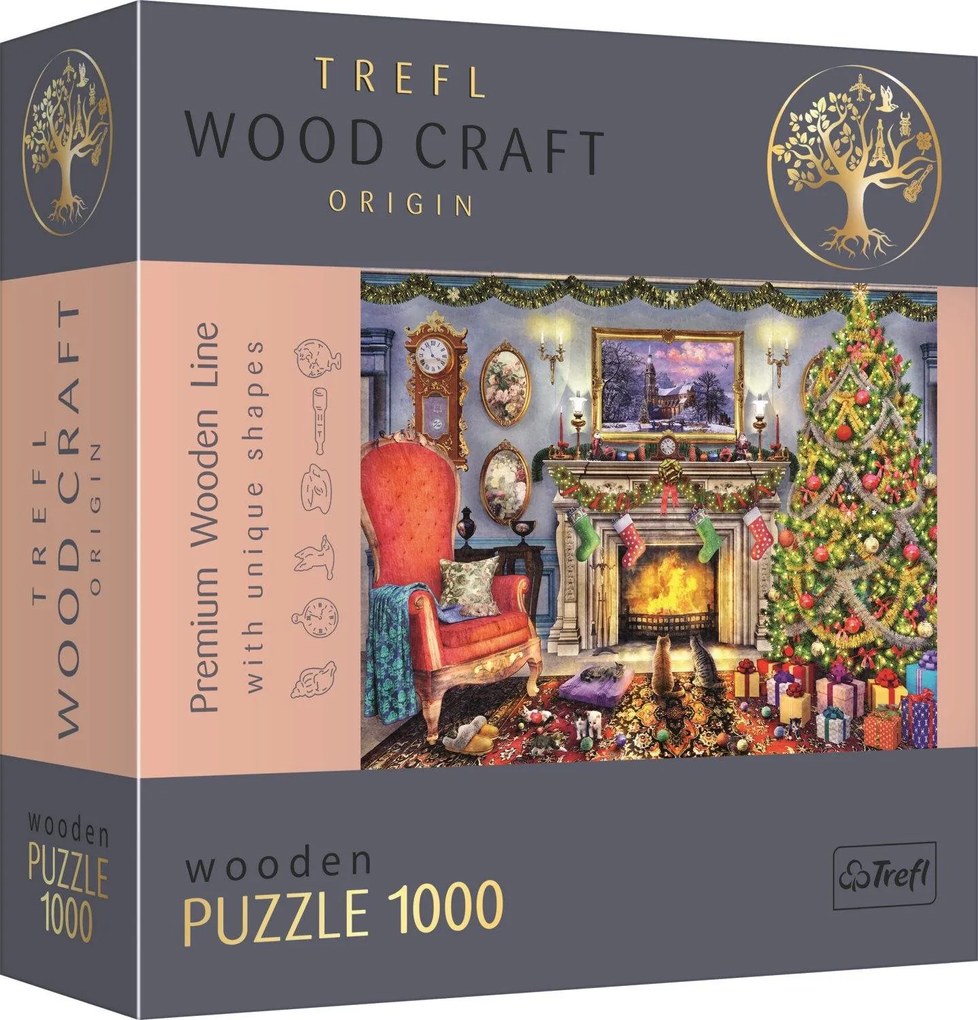Dřevěné puzzle trefl wood craft origin puzzle u krbu 1000 dílků