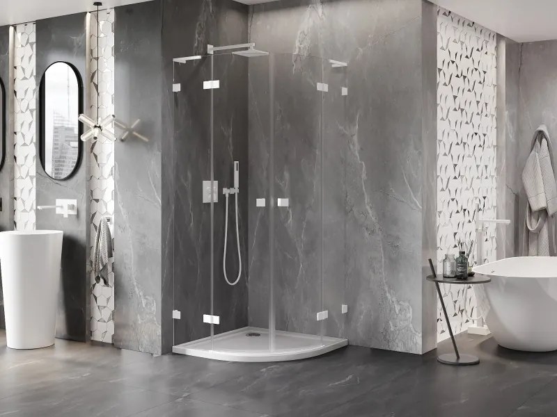 Mexen Lunar, L výklopný půlkruhový sprchový kout 100 x 100 cm, 8mm čiré sklo, bílý profil, 833L-100L-100P-20-00