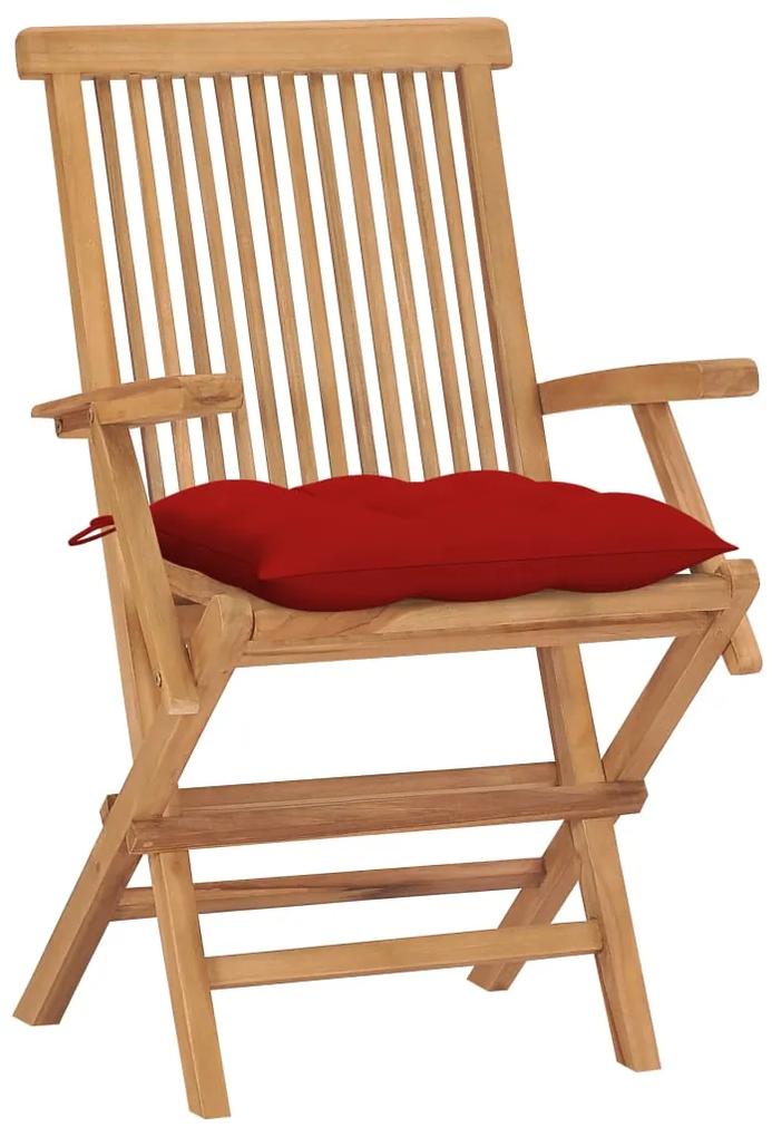 Zahradní židle s červenými poduškami 4 ks masivní teak,  3065638