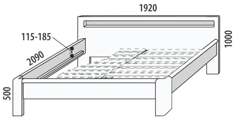 Postel Florencia, rovné čelo s výřezem 180 Domestav F163 Materiál: Dub Cink, Povrchová úprava: Přírodní provedení