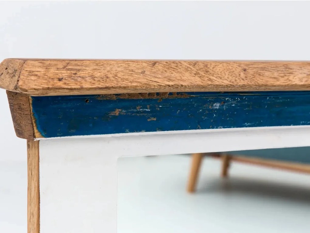 furniture-nabytek.cz - Masivní koupelnové zrcadlo Perano z recyklovaného dřeva, lakované, bílé / hnědé – 70×14×70 cm