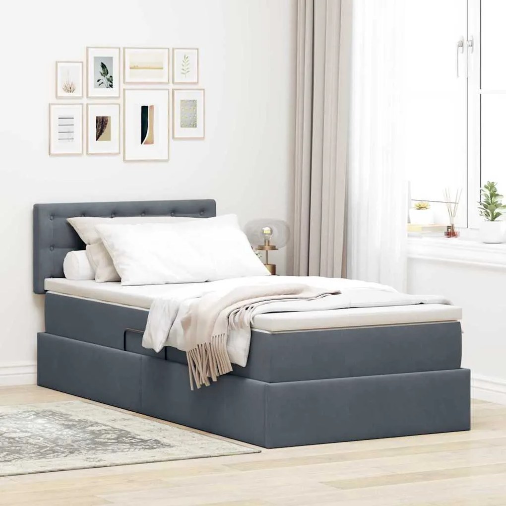 Postel s úložným prostorem s čelo Tmavě šedá 90 x 200 cm samet 3370852