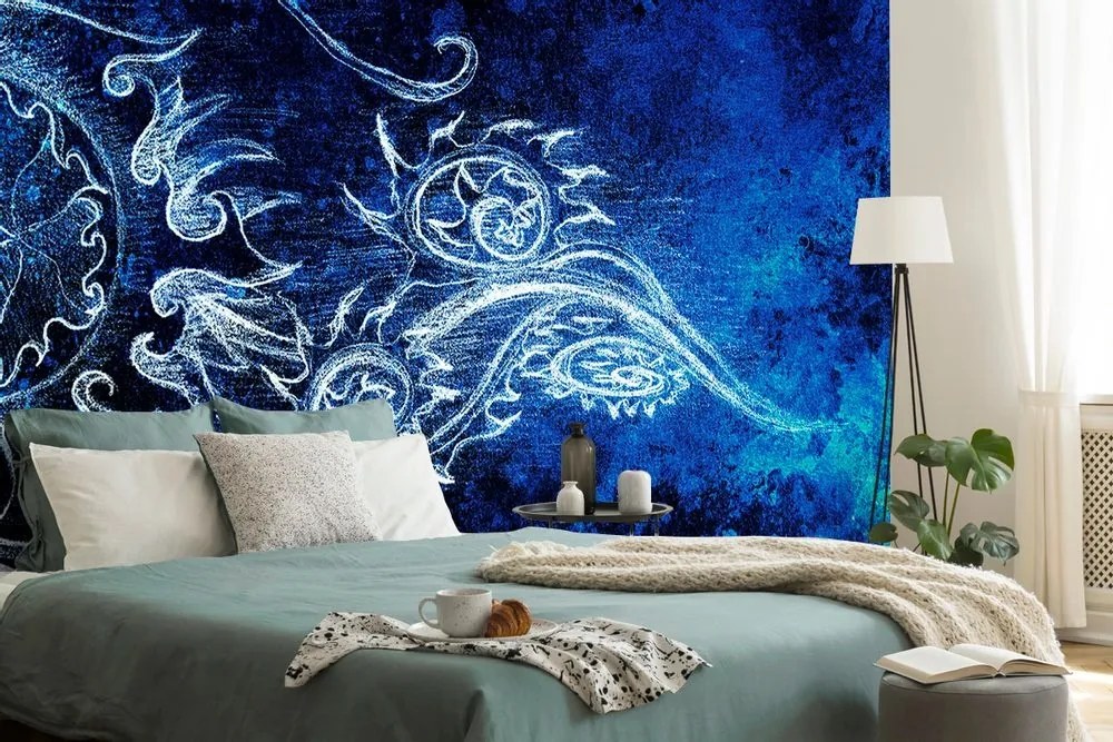 Samolepící tapeta neobyčejná modrá kresba - 450x300 cm