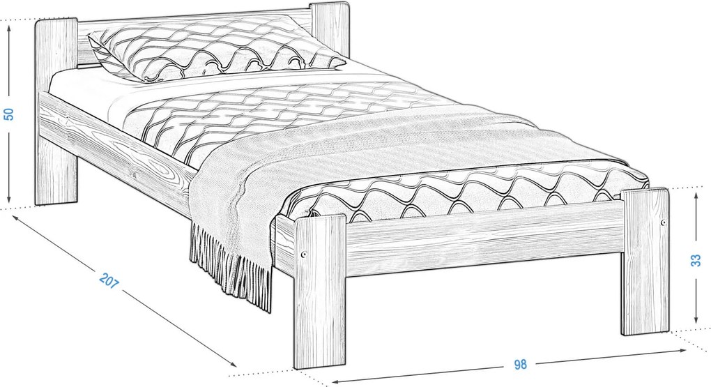 Maxi Postel z masivu Cecilie 90 x 200 cm - Borovice
