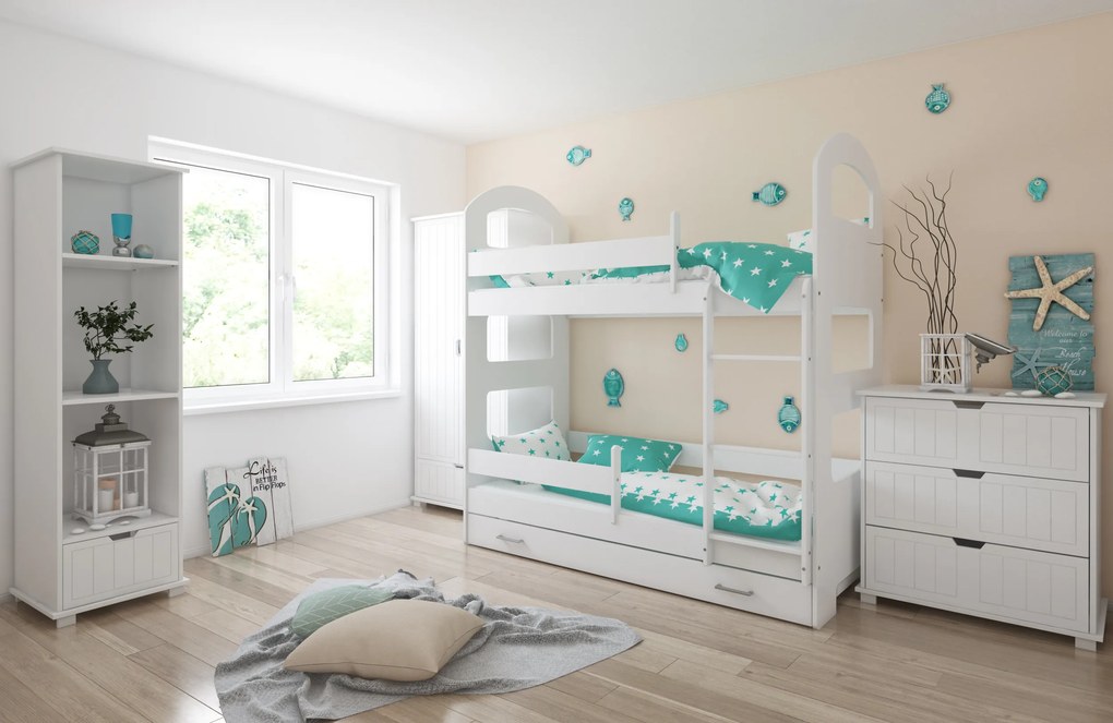 BabyBeds Dětská patrová postel HONZÍK II 180x80 Barevné provedení: Bílá, Úložný prostor: Ano, s úložným prostorem