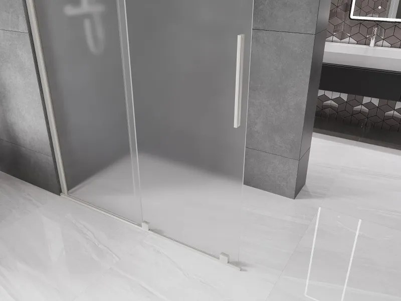 Mexen Velar, sprchová zástěna s posuvnými dveřmi Walk-in 130 x 200 cm, 8mm sklo námraza, broušená ocel, 871-130-000-33-97