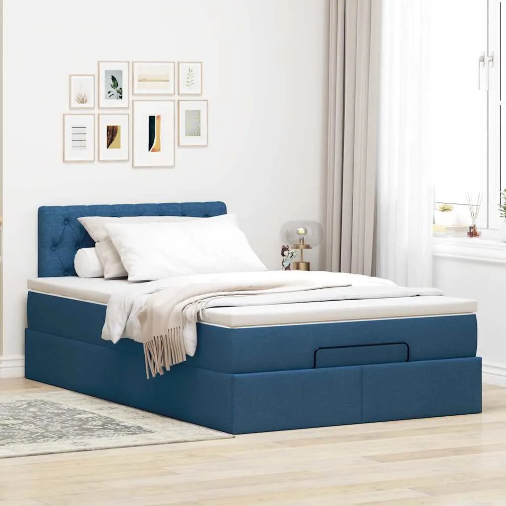 Osmanský rám postele s matrací modrá 120x190cm textil 3311531