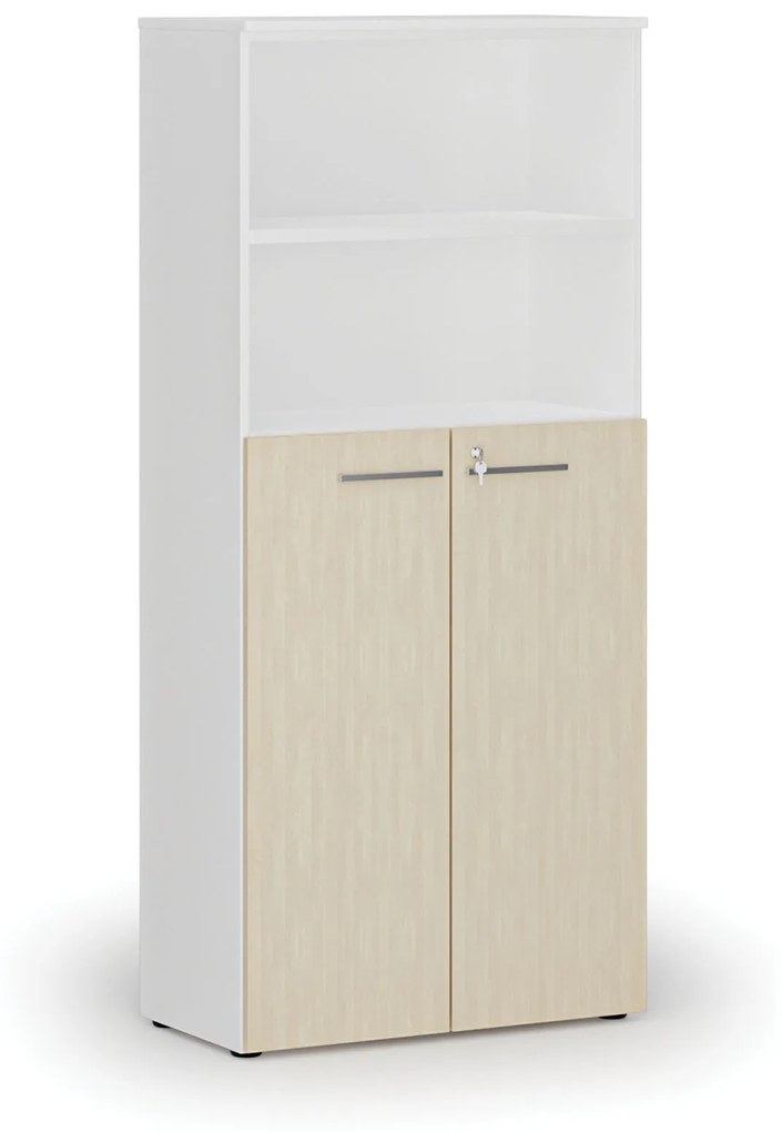 Kombinovaná kancelářská skříň PRIMO WHITE, dveře na 3 patra, 1781 x 800 x 420 mm, bílá/wenge